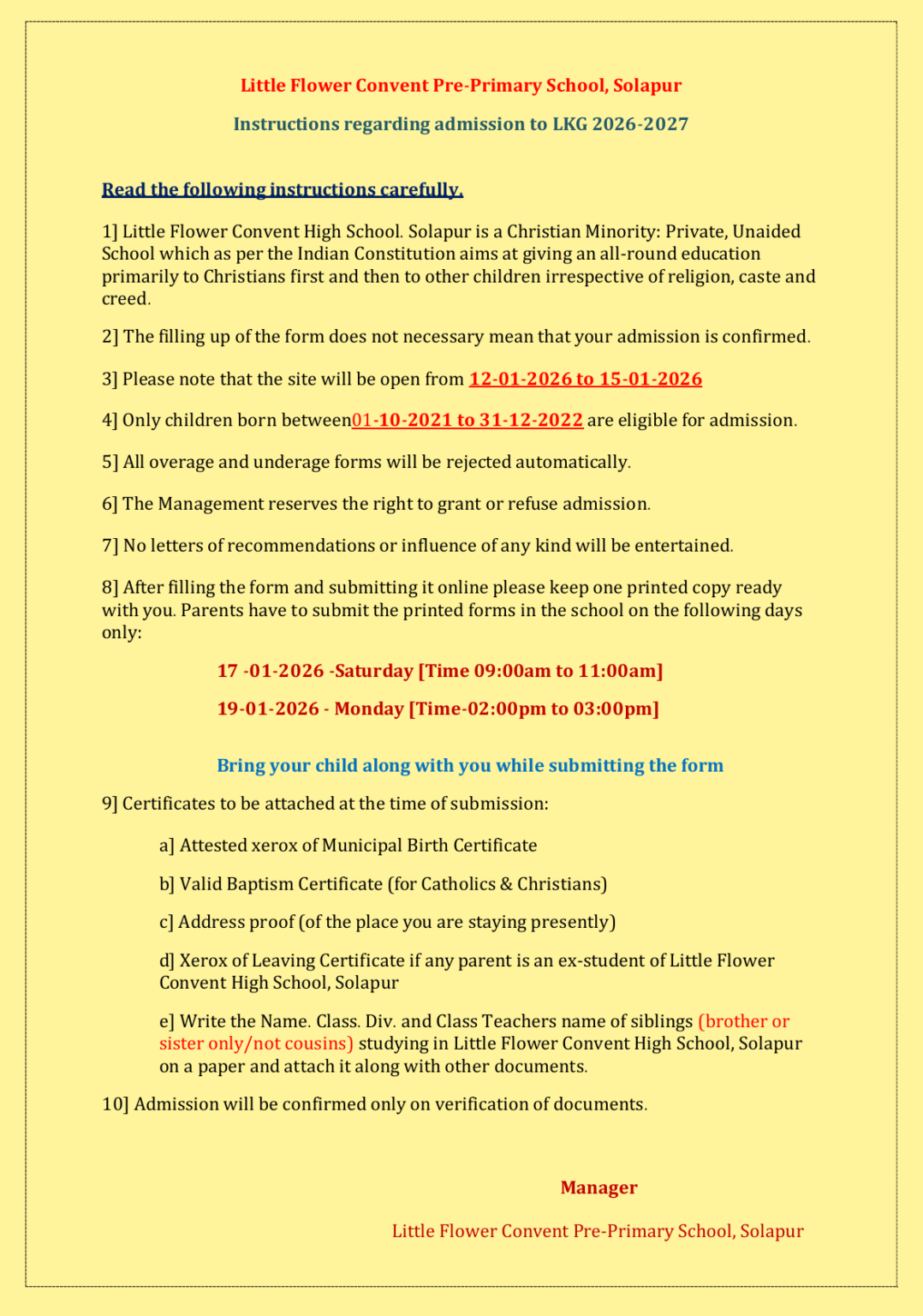 Link for L.K.G. Admission Form 2026-2027 — Little Flower Convent High ...